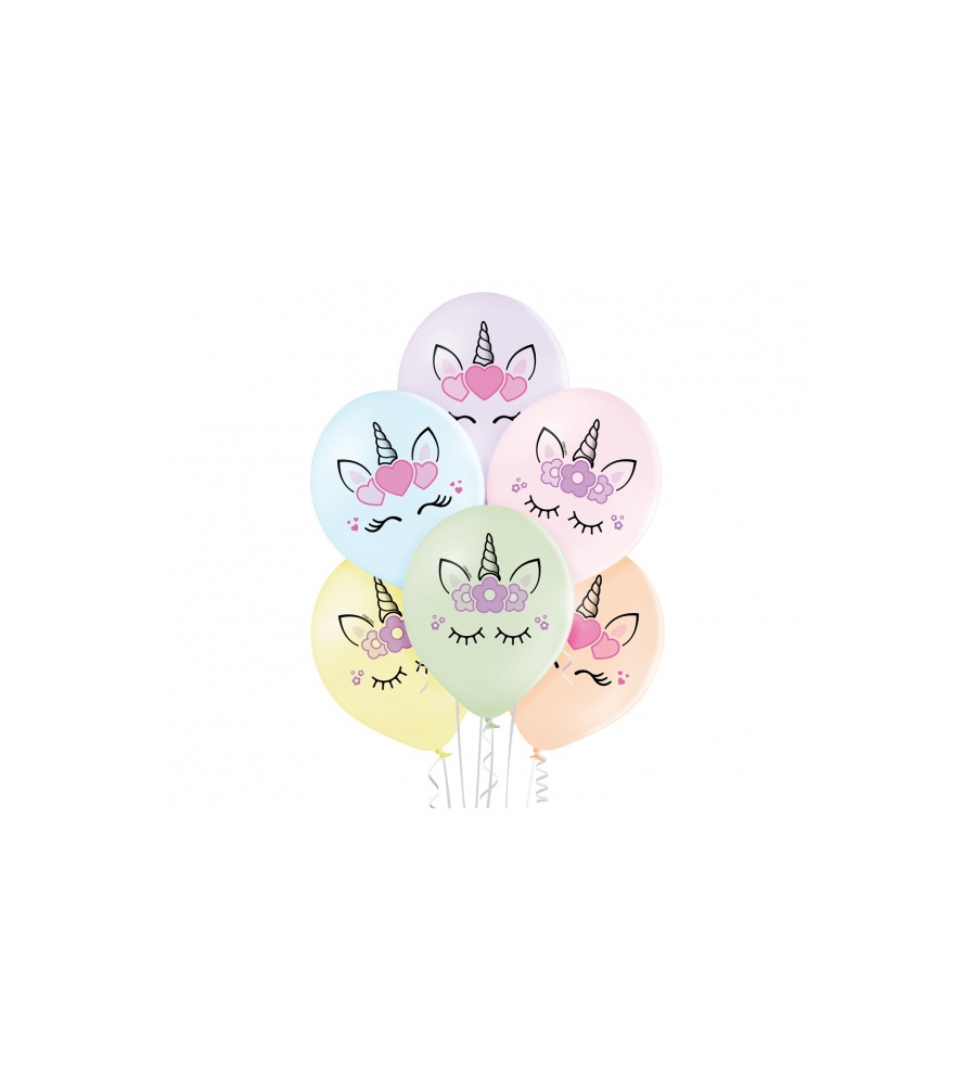 Set 6 baloane cu cap de Unicorn, colorate 30 cm
