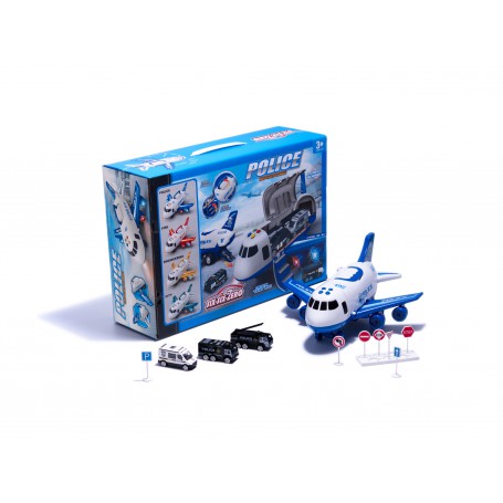 Transport plane with lights and sounds + 3 police cars for Indoor toys